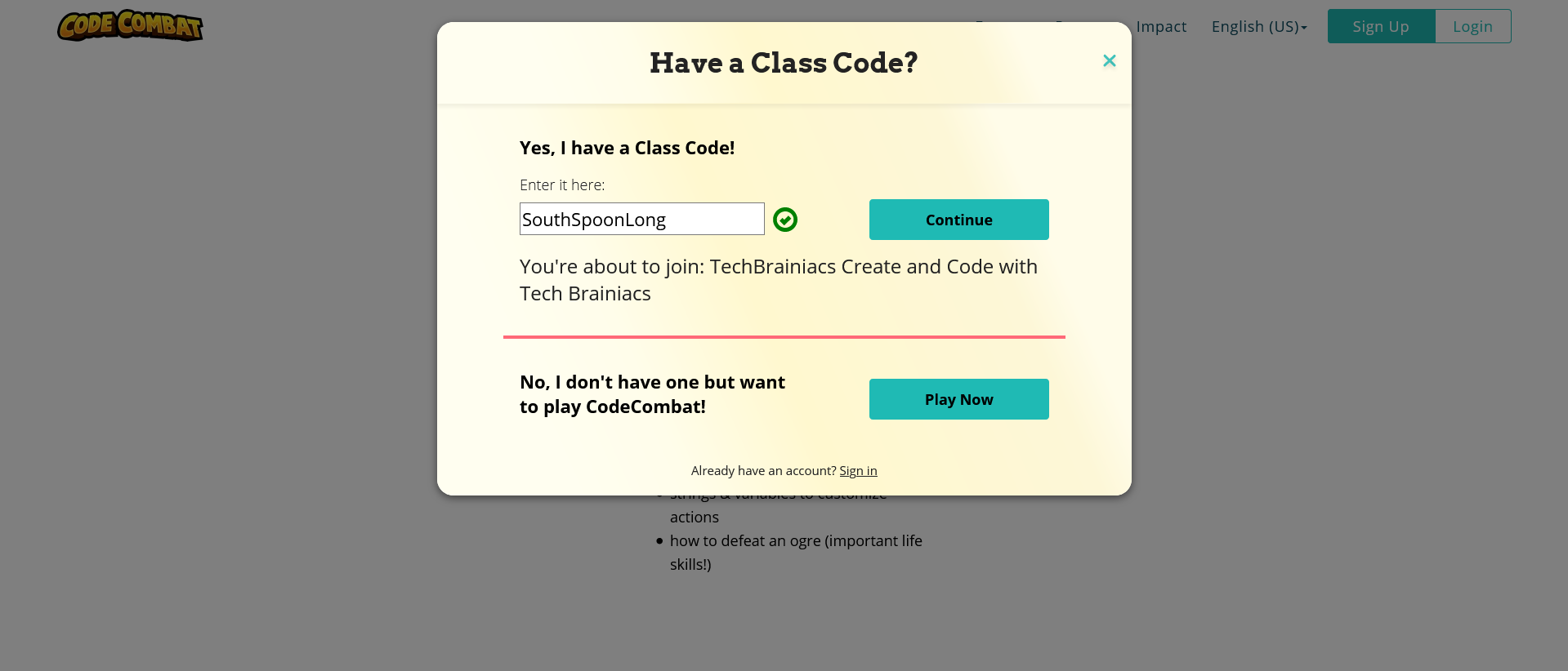 Code Combat – TechBrainiacs PlayCreate